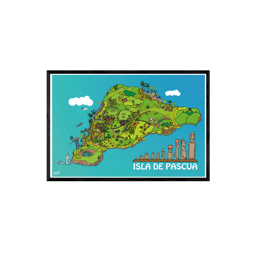 Mapa Isla de Pascua - Payo | Cuadro Mapa Artista Chileno - Artenigma